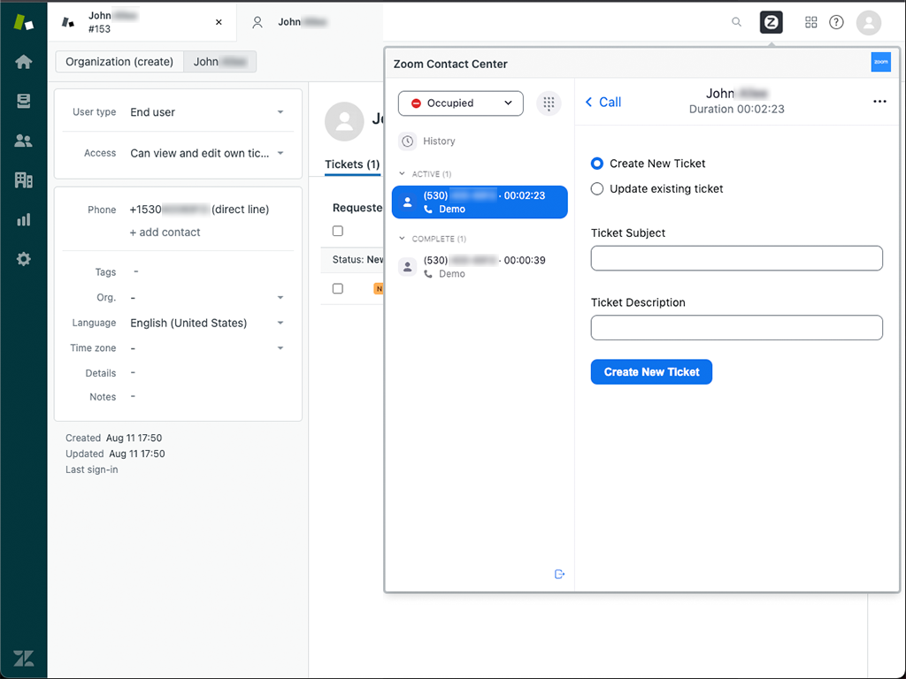 Zoom Contact Center App Integration with Zendesk Support